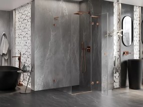 Mexen Lunar, L výklopný sprchový kout pravý 70 x 70 cm, 8mm čiré sklo, profil měděná matná, 834L-070-070-65-00-P