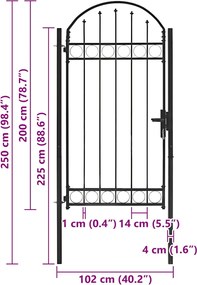 vidaXL Marketos Plotová brána ASSEN s klenutým vrškem ocelová 102 x 200 cm černá
