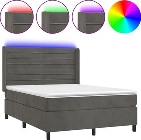 Box spring postel s matrací a LED tmavě šedá 140x200 cm samet 3139626