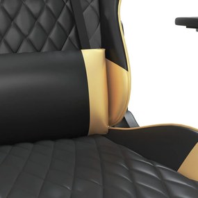 Masážní herní židle s podnožkou černá a zlatá umělá kůže,  345524