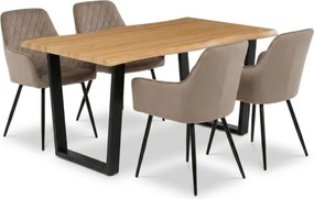 Vikio Jídelní set pro 4 osoby 160x90 cm dub noha U béžová židle s područkami VJS166-4CA