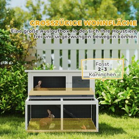 PawHut Kotec pro králíky 2 patra se skládací střechou, dřevěná králičí klec, zimní dvoupodlažní dům s výběhem 122x95x93,5 cm, venkovní úkryt pro malé…