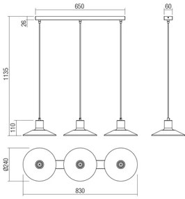 Redo 01-4056 - Lustr na lanku FRESNO 3xE27/42W/230V
