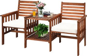 Costway Double Seat Acacia Wood 3dílná sada stolu a židlí, přírodní