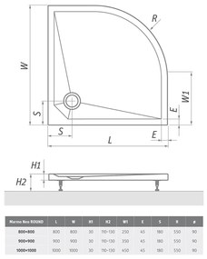 Roth MARMO NEO ROUND sprchová vanička 90 x 90 cm MAN RO 090090 2E