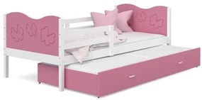 Dětská postel MAX P2 80x190 cm s bílou konstrukcí v růžové barvě s motivem motýlků