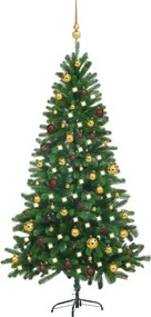vidaXL Umělý vánoční stromek s LED a sadou koulí 180 cm zelený [3077555] Barva: zlatá