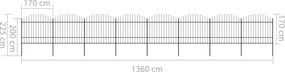 vidaXL Zahradní plot s hroty ocel (1,5–1,75) x 13,6 m černý [277746]
