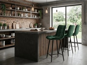 Barová židle CHIC VELVET s černými nohami, tmavě zelená