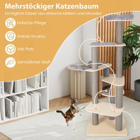 Costway 197 cm kočičí věž vícepatrový kočičí strom s polstrovaným horním