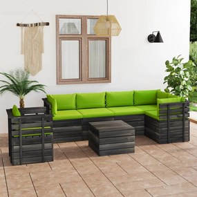 vidaXL 7dílná zahradní sedací souprava z palet + podušky borové dřevo [3061967] Barva: Jasně zelená