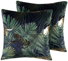 Sada 2 sametových polštářů Palmový list vzor 45 x 45 cm zelený BELLEROSE Beliani