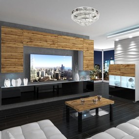Obývací stěna Belini Premium Full Version dub wotan / černý lesk + LED osvětlení Nexum 28