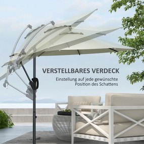 Konzolový slunečník Outsunny Ø293 x 260Hcm s kličkou a křížovým podstavcem, naklápěcí, odvětrávaný, 8 žeber, polyesterová krémová | Aosom.de