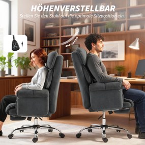 Ergonomická kancelářská židle HOMCOM s bederní oporou, výsuvnou opěrkou nohou a 360° otočným mechanismem — polární fleece, tmavě šedá