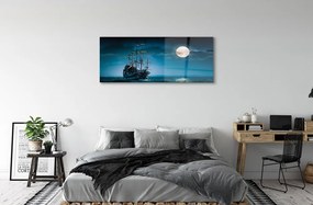 akrylový obraz Sea city měsíc loď 120x60 cm