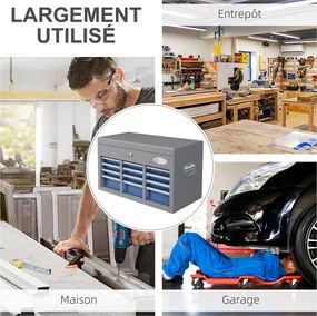 DURHAND Metalová Toolbox se 6 zásuvkami a 1 horním tácem, uzamykatelná se 2 klíči, 2 rukojeti, modrá