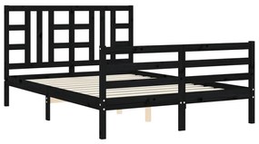 Rám postele s čelem černý 160 x 200 cm masivní dřevo,  3193935