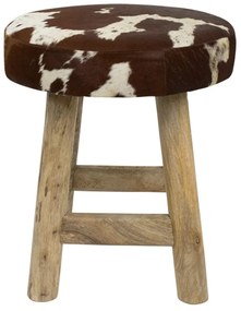 Dřevěná stolička s kulatým koženým sedákem červeno hnědá- Ø 40*45cm