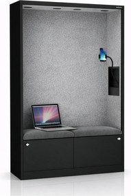 Kancelářská akustická kabina se sedátkem a USB-C portem, korpus černý / sedák šedá, 1150 mm: SALLY MentalBox