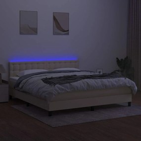 Box spring postel s matrací a LED krémová 180x200 cm textil 3133498