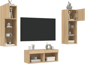 4dílná obývací stěna s LED osvětlením dub sonoma 3216578