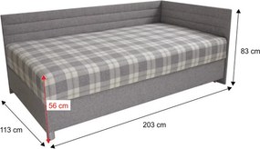 Válenda s úložným prostorem, šedá / karo, 110x200, pravá, ETILE 2