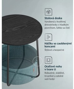 Kulatý stolek s úložným košem, černá, tyrkysová