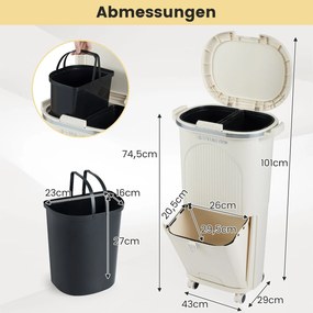 Costway 38 L kuchyňský odpadkový koš s víkem a 2 vyjímatelné nádoby a nožní