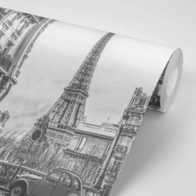 Tapeta černobílá Eiffelova věž z ulice Paříže