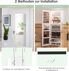 Costway Šperkovnice s celoplošným zrcadlem a 3-barevnými světly na stěnu/dveře