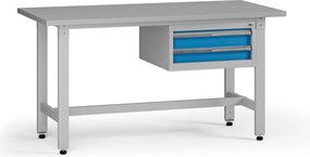Výškově nastavitelný dílenský stůl G5, 1500 x 750 x 800-1000 mm, 1x kontejner, 2 zásuvky, modrá