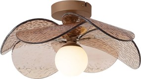 Designové stropní svítidlo tmavě bronzové s jantarovým žebrovaným sklem - Kemner