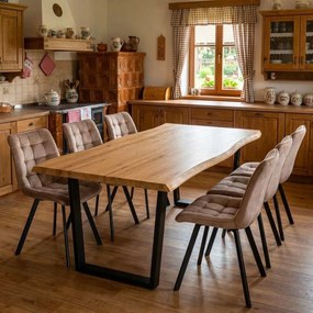 Vikio Jídelní set pro 6 osob 180x90 cm dub noha U béžová židle VJS158-6BE-S