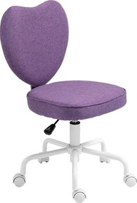 Vinsetto HOMCOM Židle k Psacímu Stolu ve Tvaru Srdce, Kancelářská Židle s 5 Otáčivými Kolíčky a Nastavitelnou Výškou v Textilu, 40x50x79-89cm, Fialová