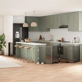 Zábrana pro psy s dvířky skládací 10 panelů černá 800 cm topol 3155743