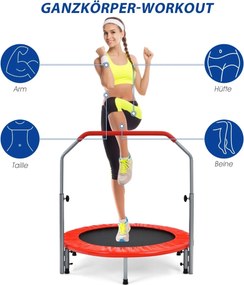 Costway Ø 101 cm skládací mini trampolína s výškově nastavitelným madlem fitness