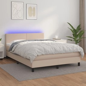 Box spring postel matrace a LED cappuccino 140x190cm umělá kůže 3134104