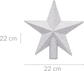 Hvězda na vánoční stromeček, 22 cm, stříbrná