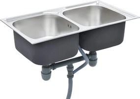 Kuchyňský dvojitý dřez se sítkem a sifonem nerezová ocel 145074