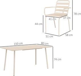 Outsunny Zahradní jídelní set na venkovní použití, 7 kusů s 1 stolem a 6 stohovatelnými ocelovými židlemi v béžové barvě | Aosom