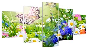 Obraz letních květů s motýlem (150x80 cm)