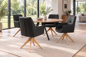 Designová otočná židle Devassy černá kůže / dub