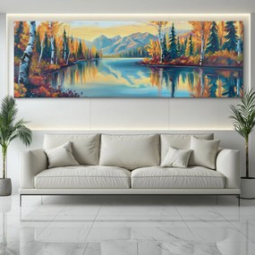 Obraz na plátně - Břízový háj u jezera FeelHappy.cz Velikost obrazu: 150 x 50 cm