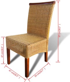 Jídelní židle 4 ks hnědé přírodní ratan - Default Title