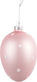 Růžové závěsné skleněné vajíčko s puntíky Egg Dots - Ø 8*12 cm
