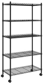 vidaXL Úložný regál 5 polic 75 x 35 x 155 cm s kolečky černý 250 kg