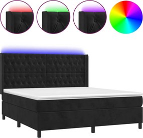 Box spring postel s matrací a LED černá 180x200 cm samet 3139759