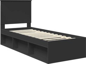 Rám postele s čelo Černá 75 x 190 cm Masivní borové dřevo 3411074