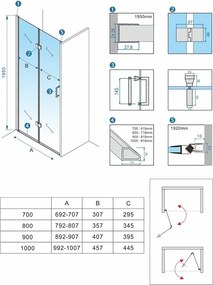 BPS-koupelny Zalamovací otočné sprchové dveře HYD-SD-21D 100 zlatá kartáčovaná/transparent pro instalaci do niky - bez vaničky